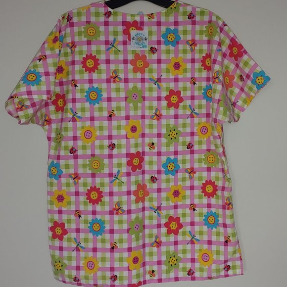 UA Scrubs | Tops | Ua Happy Scrubs Top Smile Flower Ladybug Small ...